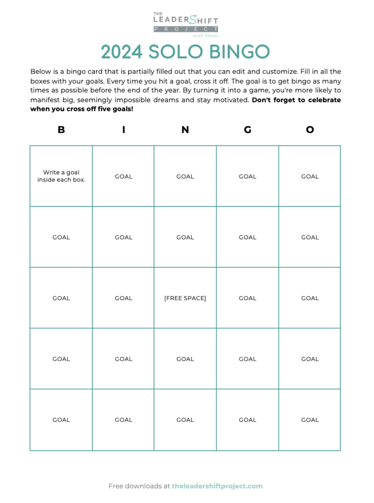 Goal-Setting Bingo Template - The LeaderShift Project Goal-Setting Bingo Template - The LeaderShift Project